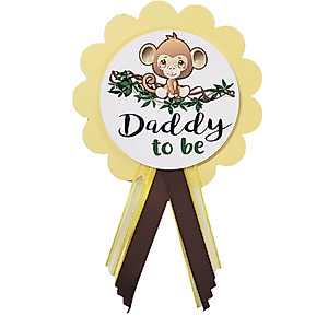 Baby Shower Pins Mommy & Daddy to Be Safari Monkey Jungle Yellow Brown Badge Sprinkle Idea