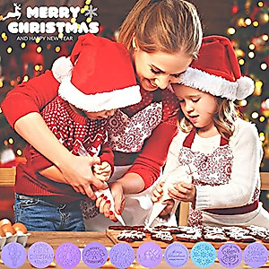Crethinkaty 2 Pieces Christmas Fondant Embosser Merry Christmas Shape 3D Raised Design Cookie Stamp for Baking Cookies,Decorating Cake/Sugar Paste/Cupcake