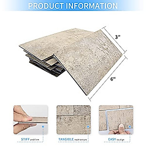 Art3d 102-Piece Peel and Stick Wall Tile for Kitchen Backsplash, Bathroom, Fireplace, 3in. × 6in. Stick on Subway Tile Stone Beige