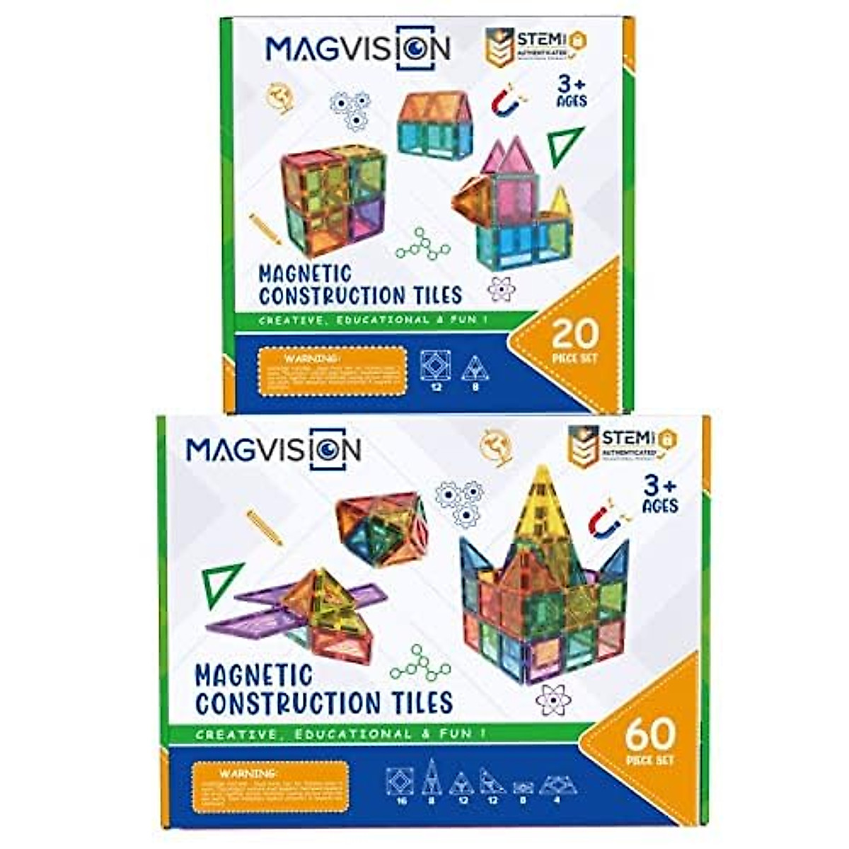 MagVision 80-Piece Magnetic Building Tiles Set, Stem Magnetic Building Blocks, Extra Strong and Safe Magnets, Stem Toys, Magnetic Blocks, Educational Toys for Children Ages 3+ Years