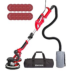 YATTICH Drywall Sander, 750W Electric Sander with 12 Pcs Sanding discs, 7 Variable Speed 800-1750 RPM Wall Sander with Extendable Handle, LED Light, Long Dust Hose, Storage Bag, YT-916