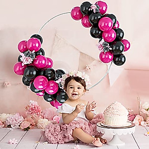 Balloons Black and Hot Pink, 50PCS Hot Pink Black Balloon Arch Kit, Hot Pink Latex Balloons For Birthday Decoration Wedding Baby Shower Engagement DIY Hula Hoop Balloons Arch Decoration Party Supplies