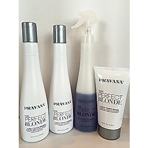 PRAVANA THE PERFECT BLONDE PURPLE TONING SHAMPOO, CONDITIONER, MASQUE & LEAVE IN SPRAY SET