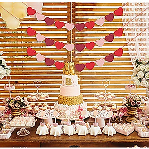 JOZON 4 Pack Felt Heart Valentine’s Day Garland Banner Valentines Day Heart Decorations for Anniversary Wedding Engagement Party Home Office Wall Decorations Supplies (Red, Pink and Dark Red Color)