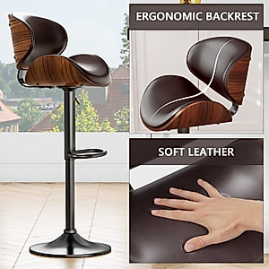 YaFiti Bar Stools Set of 4, Modern Pu Leather Swivel Adjustable Bar Stool Counter Height Stool Set, Bar Chair with Back and Footrest for Kitchen, Dining Room, Brown