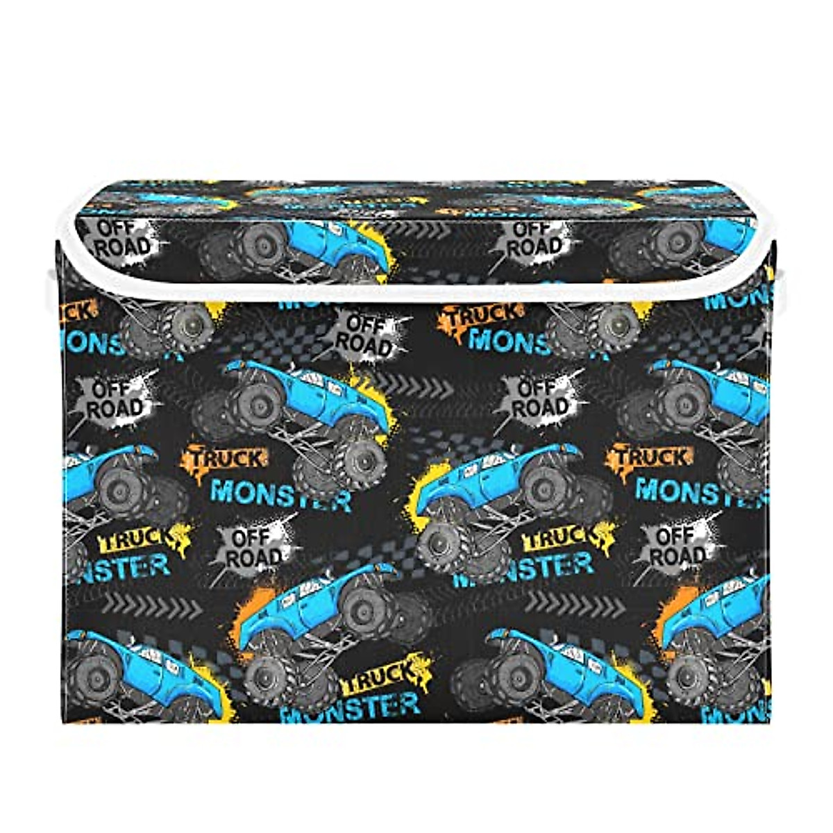 DOMIKING Monster Truck Tires Toy Storage Trunk with Lid Collapsible Storage Box Organizer with Handles for Bedroom Living Room Kid's Room