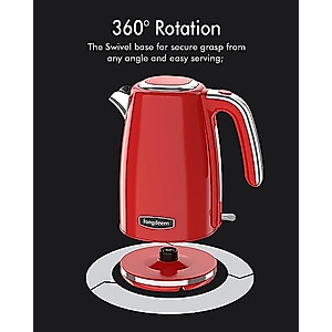 Electric Tea Kettles 1500W for Boiling Water, Longdeem Retro 1.7L Stainless Steel Hot Water Boiler with Automatic Shut Off & Boil-Dry Protection, BPA Free, Red