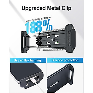 elitehood Metal iPad Mic Stand Holder, 360° Swivel Tilt Microphone Stand Phone Holder Mount, Aluminum Tablet Clamp Adapter for All Phone, iPad Pro 12.9/11, iPad, iPad Mini Air and More 4-12.9" Tablet