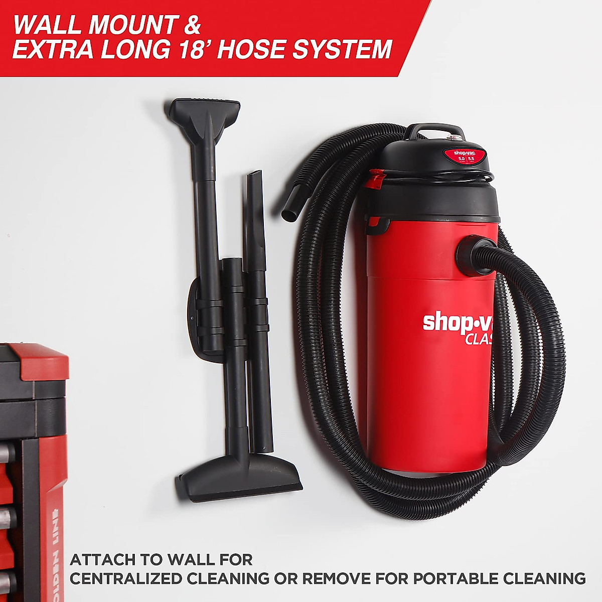 Shop-Vac 5 Gallon 5.5 Peak HP Wet/Dry Vacuum, Wall Mountable Compact Shop Vacuum with 18' Extra Long Hose & Attachments, Ideal for Jobsite, Garage, Car & Workshop. 9522236
