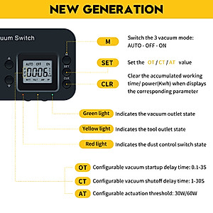 Automatic Vacuum Switch for Power Tools, Ortis Dust Control Autoswitch Delay Vacuum On/Off to Prevent Circuit Overload and Tripping, Monitor Power Parameters, Adjustable Actuation Threshold
