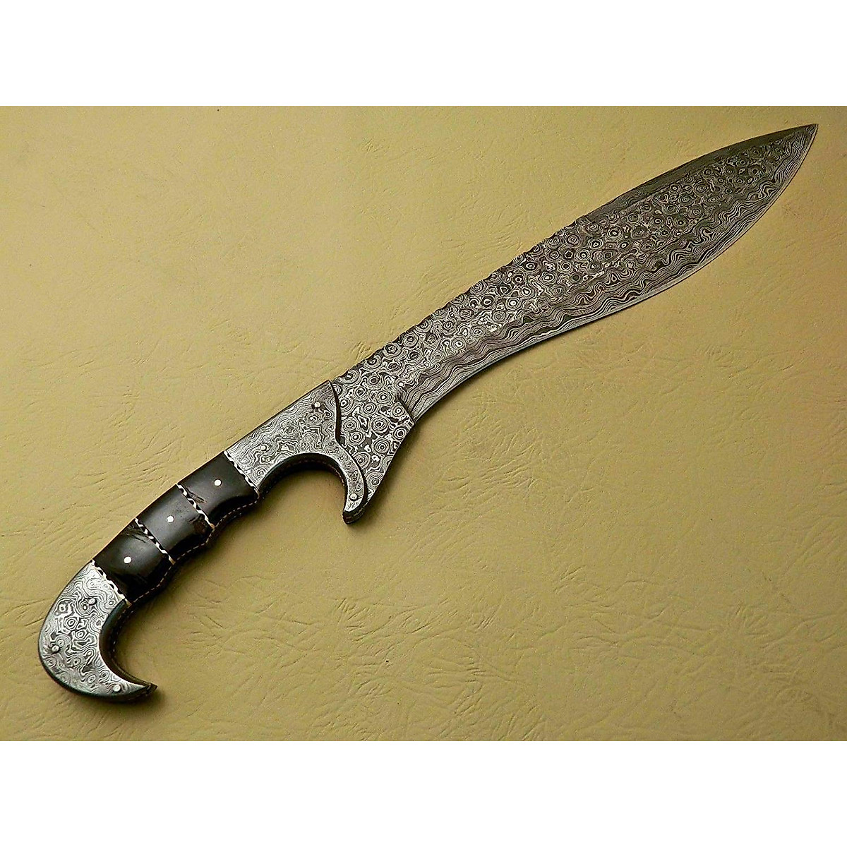 18" Custom Hand Made Damascus Steel Kopis Hunting Bowie Knife Handle Bull Horn HB 21