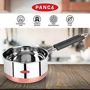 PANCA Tea Pan Stainless Steel Copper Bottom Sauce Pan Milk Pan Tapeli Patila Induction Base 1.5 Litre Sauce Pot Milk Boiler with Handle (1500 ml)