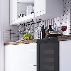 SARYRLIN Wine Glass Holder Rack 15.7 Inch 2 PCS,Wall Mount Hanging Iron Stemware Rack Under Cabinet Organization and Storage ,Wine Glass Hanging Rack for Cabinet Kitchen or Bar (Black)