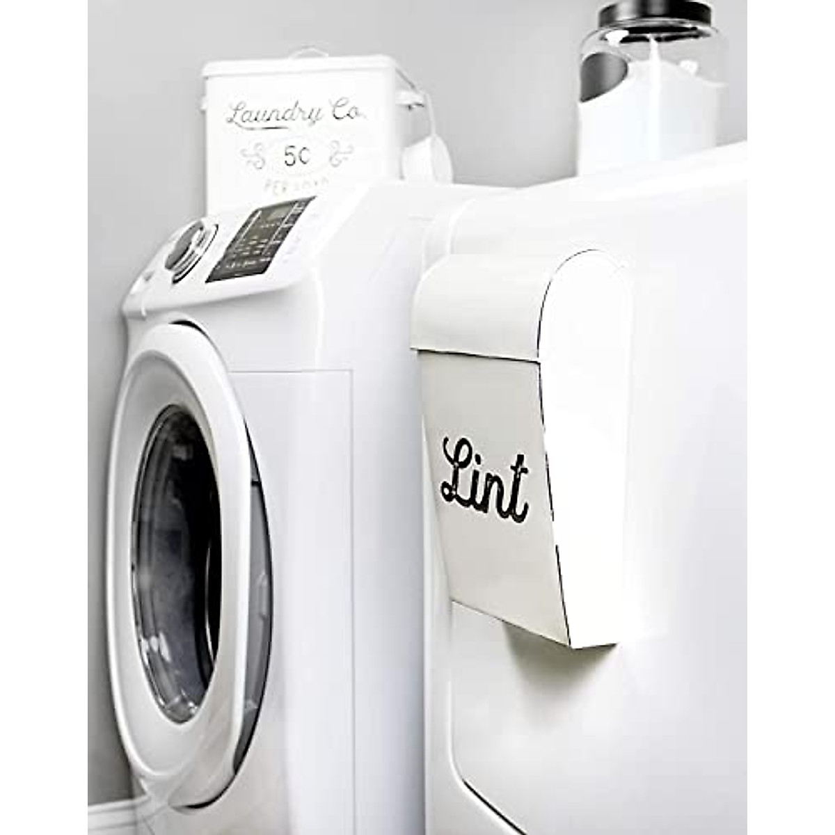 AuldHome Farmhouse Enamelware Lint Holder Bin; Distressed White Laundry Room Decor