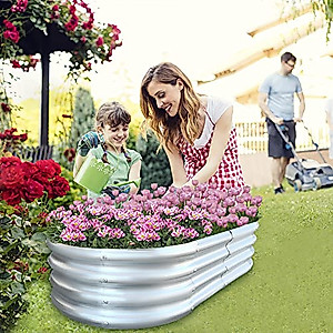 FYIN-HONG Galvanized Raised Garden Bed Metal Planter Raised Garden Boxes Outdoor, Oval Large Metal Raised Garden Beds for Vegetables, Flowers, Herbs 4x2x1ft