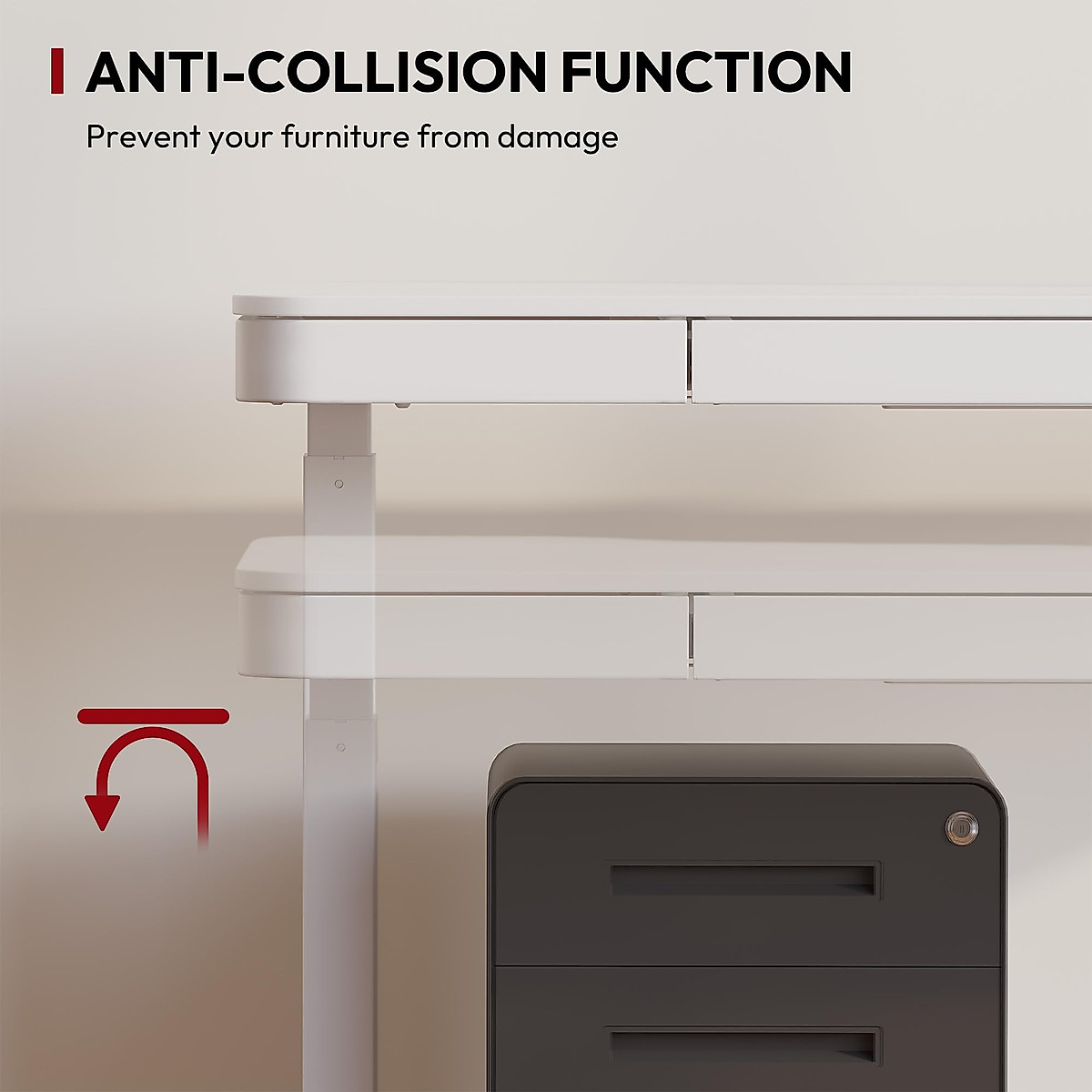 SANODESK Standing Desk with Drawer, Electric Height Adjustable Home Office Desk with Storage & USB Ports, 55 inch White Wood Tabletop/White Frame