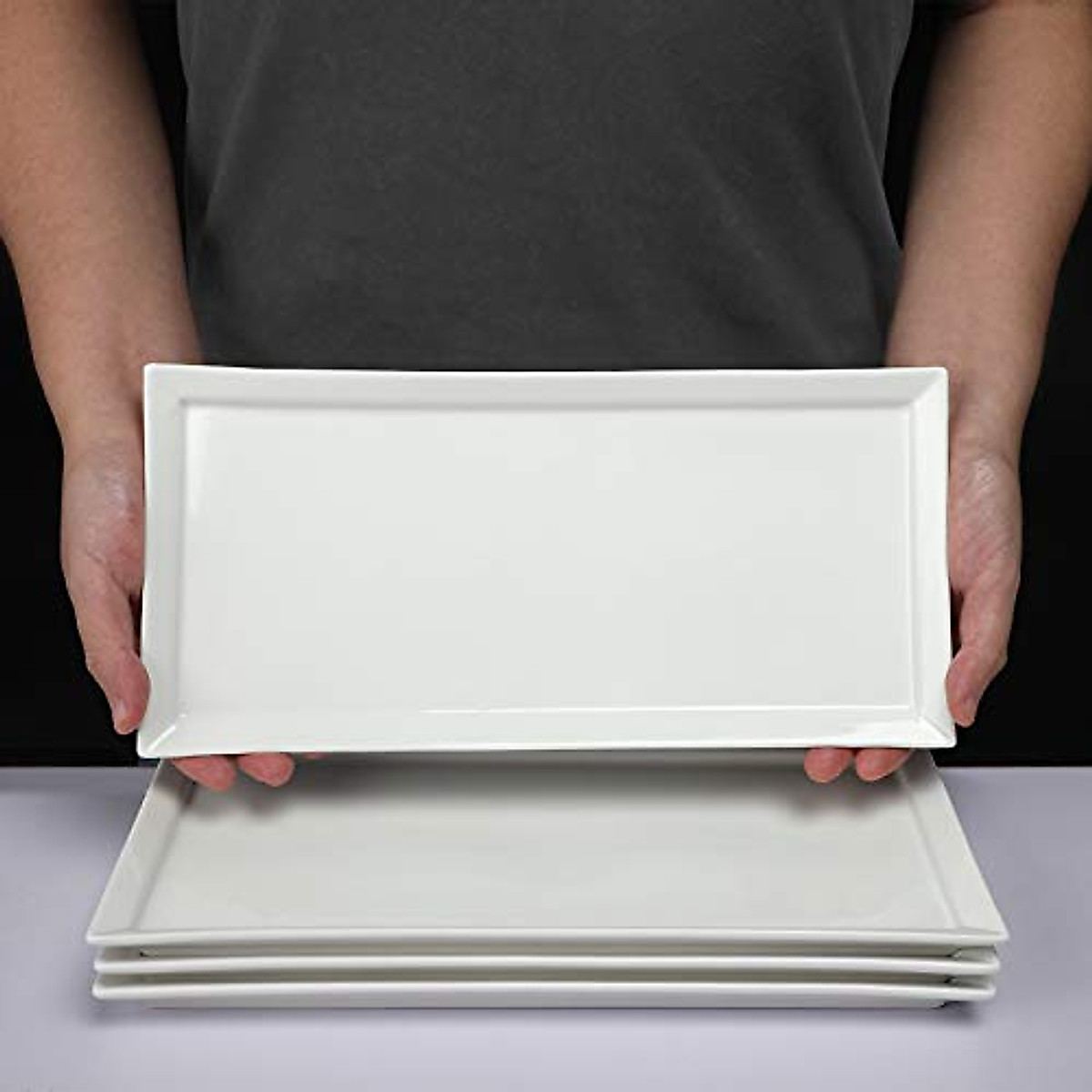 amhomel Serving platter, White Rectangular Serving Plates, Platters for Serving Food, Dessert, Sushi, Vegetable and Cake, Serving Trays for Party, Set of 4, 12.6 Inch