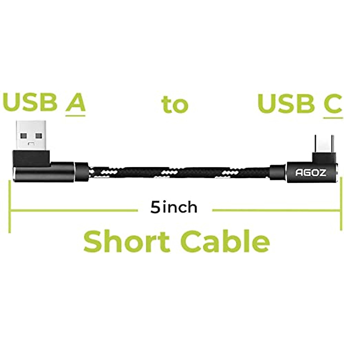 AGOZ 5 inch 90 Degree Right Angle Elbow USB A to USB C Cable Cord for DJI MAVIC PRO AIR, DJI OM 4, OM 5 Drone Remote Controller RC to USB A to USB C (Samsung Galaxy Note 20 10 9 8, S22, S21, S20, S10)