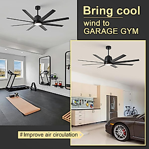 FookChak 65in Black Large Ceiling Fan with Lights 8-Blade Remote Control Outdoor Fan Light for Patio Large LED Ceiling Fan Light for Garage Gym Room Living Room