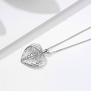 YFN Sterling Silver Caduceus Angel Nursing Themed Pendant Necklace 18" (Nurse Necklace) (Nurse Necklace) (Silver)