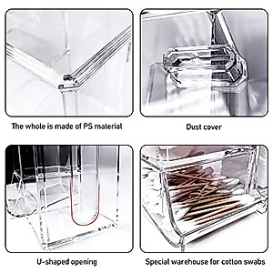 TECHMERI Cotton Swabs Holder Q Tips Holder Cotton Pads Holder Cotton Ball Holder Container with Lid Dispenser, Clear Bathroom Vanity Makeup Organizer