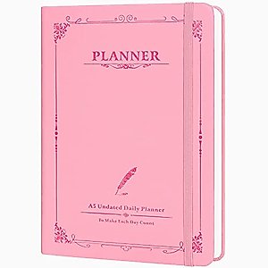 Daily Planner 2023 A5 Hardcover Undated To Do Planners for Women 300 Pages with Bookmark Easy Manage Daily Plan - Pink