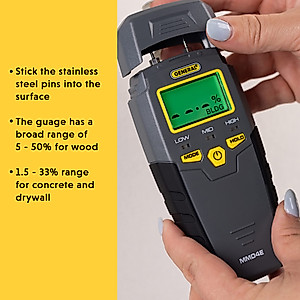 General Tools MMD4E Digital Moisture Meter, Water Leak Detector, Moisture Tester, Pin Type, Backlit LCD Display With Audible and Visual High-Medium-Low Moisture Content Alerts, Grays