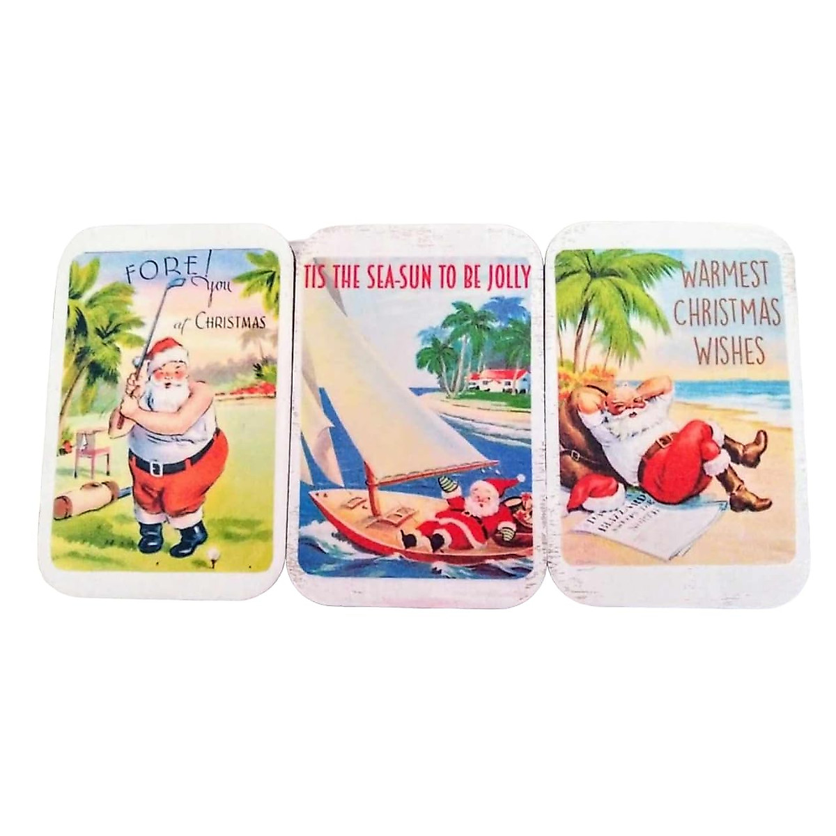 Set Of 6! Santa's Florida Christmas Miniature Wood Signs For Dollhouse Decor, Scrapbook Embellishments, Ephemera