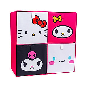 Sanrio Hello Kitty and Friends 11-Inch Fabric Storage Bins, Set of 4 | Cube Organizers For Cabinet, Closet