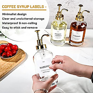 [Coffee Bar Accessories]Coffee Syrup Dispenser for Coffee Bar,YYC Coffee Syrup Pump Dispenser w Labels,Glass Syrup Dispenser 4 Pack,16.9oz Coffee Syrup Bottles