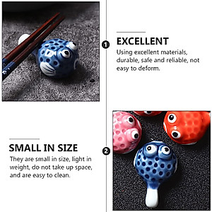 HEMOTON 2Pcs Ceramics Chopsticks Rests Hand Painted Japanese Style Puffer Fish Shape Dinner Spoon Stand Knife Fork Holder Pen Holder for Home Kitchen Tableware Support Dark Blue