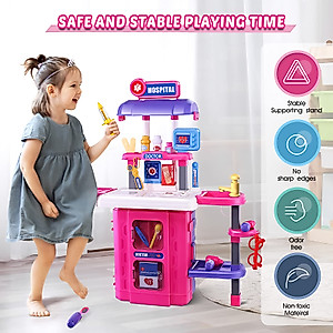 Toy Doctor Kit for Girls: Pretend Play Kids Doctor Set with Electronic Stethoscope Dress Up Doctor Costume Carrying Storage Case - Role Play Toys Medical Kit for Toddler Boys Girls