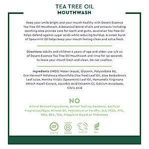 Desert Essence Tea Tree Oil Mouthwash - 16 Fl Ounce - Pack of 6 - Natural Refreshing - Spearmint Flavor - Helps Reduce Plaque Buildup - Refreshes Mouth & Gums - Vitamin C - Oral Care - No Parabens