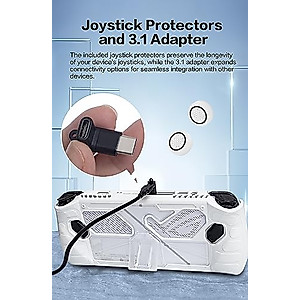 Protective Case for ASUS ROG Ally, TPU Case for ASUS ROG Ally with Kickstand, Included 2 ASUS ROG Ally Tempered Glass Screen Protector, Dustproof Nets, Joystick Protectors and 3.1 Adapter - White