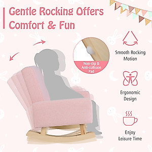 HOMGX Kids Rocking Chair, Toddler Couch with Solid Wood Base & Non-Slip Pads, Durable Linen Fabric Toddlers Sofa, Children Rocker Armchair in Playroom, Nursery, Bedroom