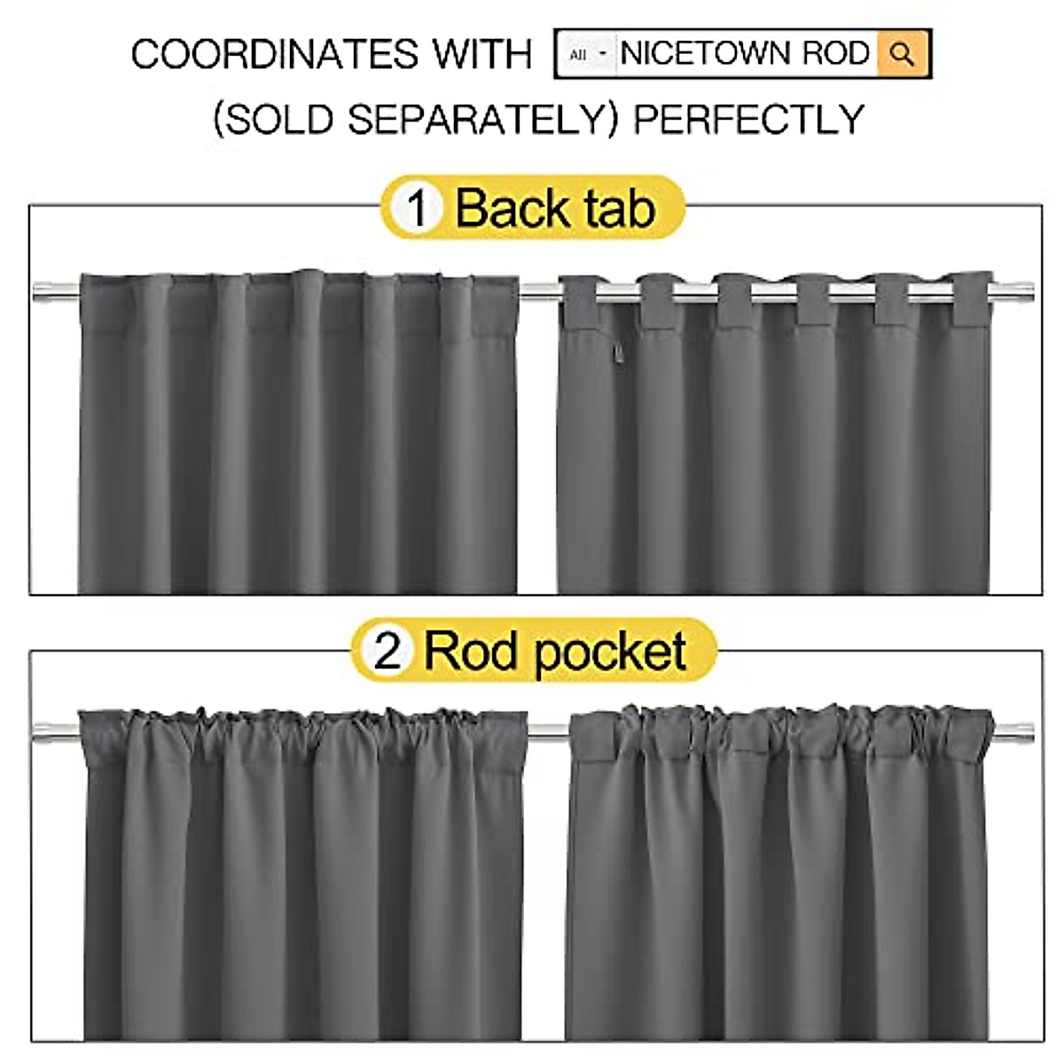 NICETOWN Light Reducing Curtain Panels Window Draperies - (Grey Color) 52x84 inch, 2 Pieces, Insulating Room Darkening Drapes for Bedroom