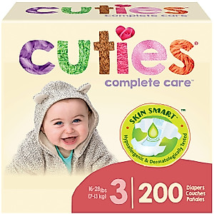 Cuties | Skin Smart, Absorbent & Hypoallergenic Diapers with Flexible & Secure Tabs | Bulk Case | Size 3 | 200 Count
