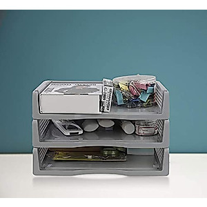 Parlynies 6-Pack Office Desk Tray Organizer, Stackable Paper Tray, Grey Letter Tray