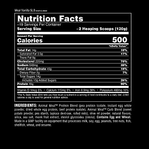 Animal Meal - All Natural High Calorie Meal Shake - Egg Whites, Beef Protein, Pea Protein, Vanilla