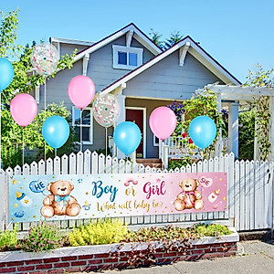 39 Pieces Gender Reveal Banner and Balloon Set Gender Reveal Party Decorations Boy or Girl Yard Sign Banner with Blue and Pink Balloons Gender Reveal Party Decoration Party for Baby Shower