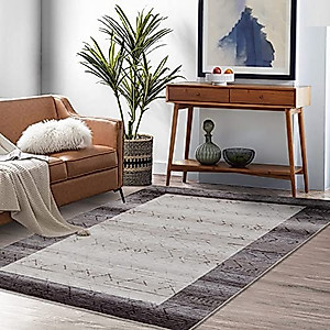 RUGSREAL Modern Geometric Indoor Area Rug Stain Resistant Washable Rug Anti Slip Low Profile Pile Bordered Area Rug Contemporary Rug for Living Room Bedroom Kids Room, 4' x 6' Taupe