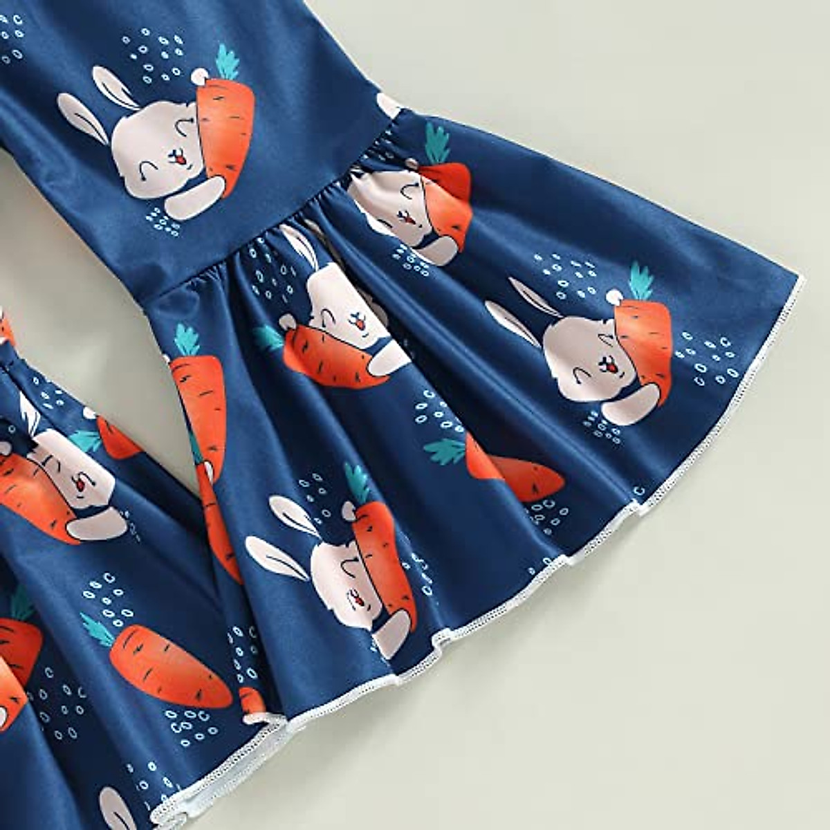 Baby Girl Easter Outfits Short Sleeve Bunny Egg Print T-Shirt Long Flare Pants Clothing Set Toddler Summer Outfit (Blue+White,4-5T)