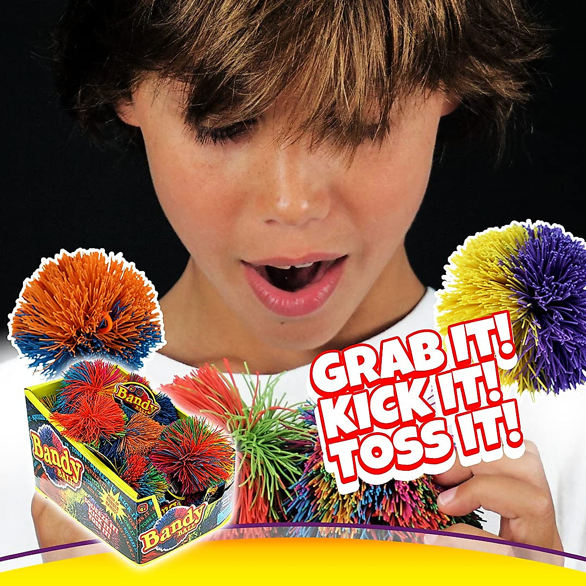 JA-RU Bandy Ball (Random Color), 3" Fidget Ball with String & Spike, Stress Relief Sensory Toy for Kids & Adults