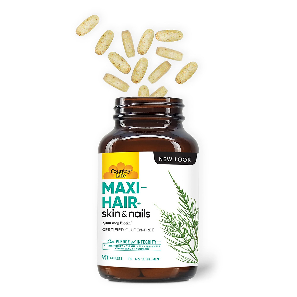 Country Life Maxi-Hair Supplement - 2000mcg Biotin & Vitamins for Hair, Skin & Nails - Certified Gluten-Free & Vegetarian - Supports Hair Growth, 90 Tablets