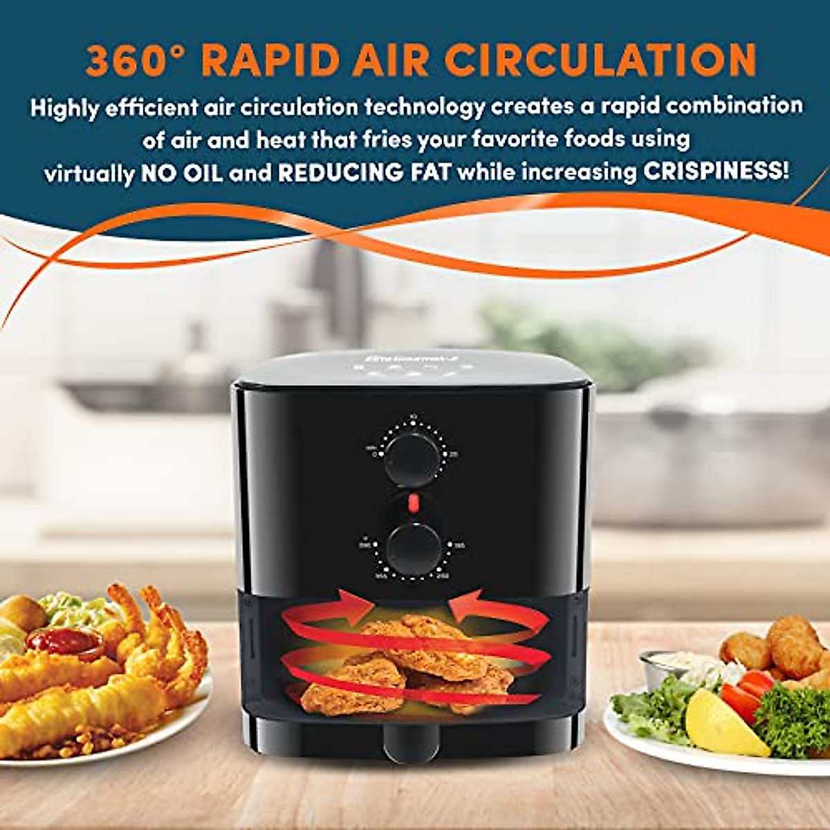 Elite Gourmet EAF-3218 Personal 1.1Qt. Compact Space Saving Electric Hot Air Fryer Oil-Less Healthy Cooker, Timer & Temperature Controls