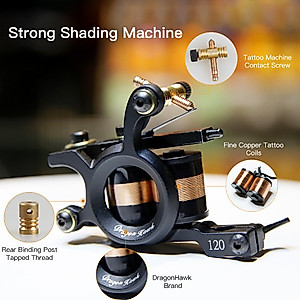 Dragonhawk Traditional Pro Complete Tattoo Kit - Two Machines Gun Easy Use Color Ink Power Supplies Disposable Needles Grips Great for Beginners & Starter Tattoo Aritsts 11-85