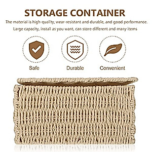 Cabilock 3pcs Drawer Bedroom Wicker Handwoven Vanity Bin Small Organizer Rattan Table Lid Gift Fruit Bathroom Laundry Bread Decorative Square Organizing Straw Flower Paper with Storage