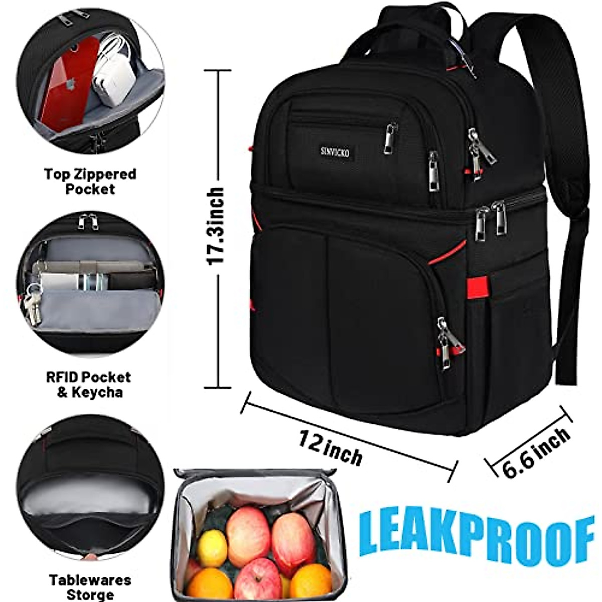 Cooler Backpack,30 Cans Insulated Backpack Cooler Leakproof Double Deck Cooler Bag RFID Lunch Backpack for Men Women