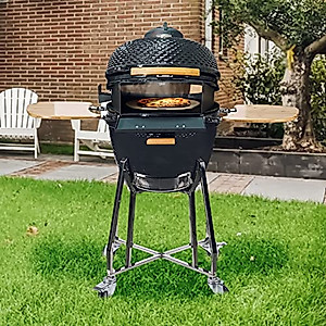 Kenmeister Chef Multipurpose Rotisserie Kit with Pizza Ring, Black Rotisserie/Pizza Oven Grill Accessory Compatible with Kamado Joe Classic/Pit Boss 22 Ceramic Grills