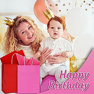 Whaline Pink Bulk Kraft Party Gift Bags with Tissue Paper Pink Paper Bags with Handles Reusable Gift Bag Grocery Goodie Bag for Valentine's Day Birthday Baby Shower Wedding Party Supplie